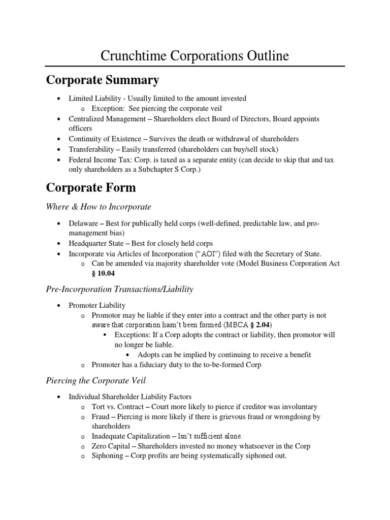 Corporate Structure and Liability Overview | PDF | Mergers And ...