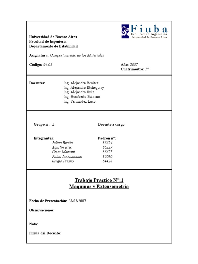 Tp1 - Maquinas y Extensometría | PDF | Medición | Resistencia Eléctrica ...