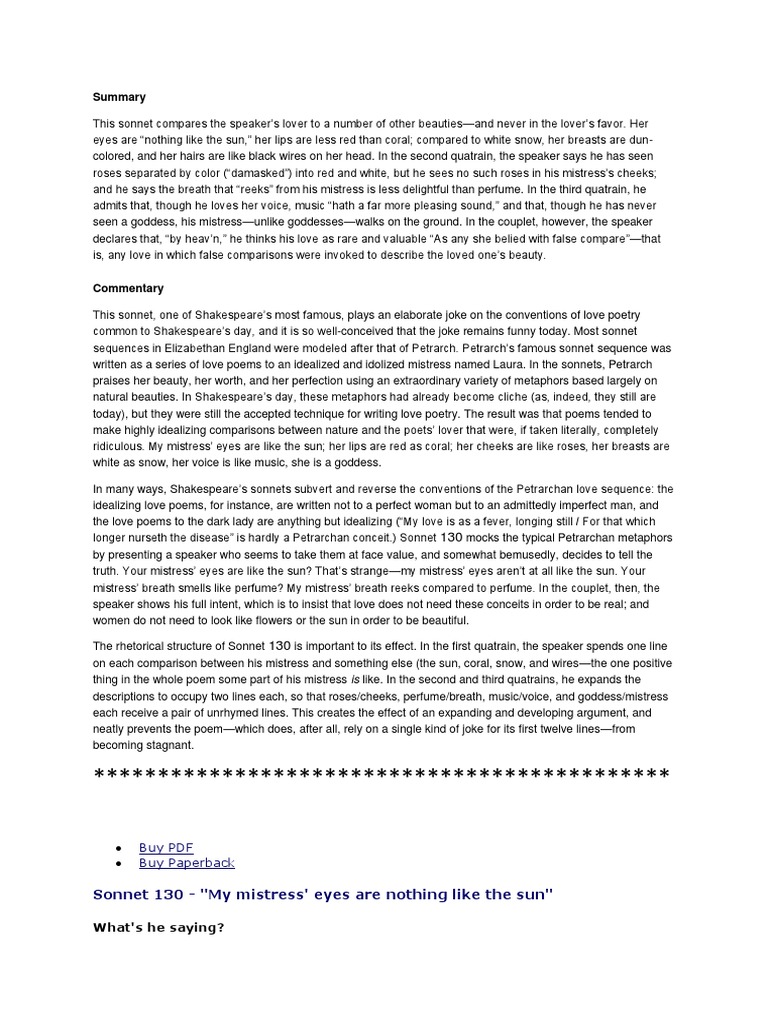 My Mistress Eyes Are Nothing Like The Sun | PDF | Sonnets | Stanzaic Form