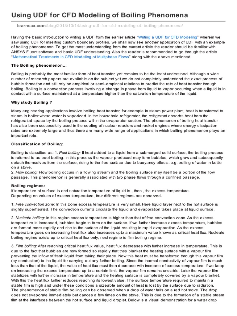 CFD Modeling of Boiling Phenomena Using UDF | PDF | Boiling | Heat Transfer