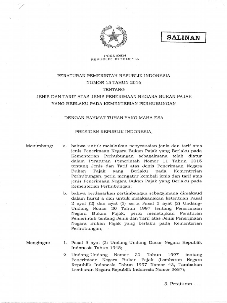 Jenis Dan Tarif PNBP (PP 15 Tahun 2016) PDF | PDF
