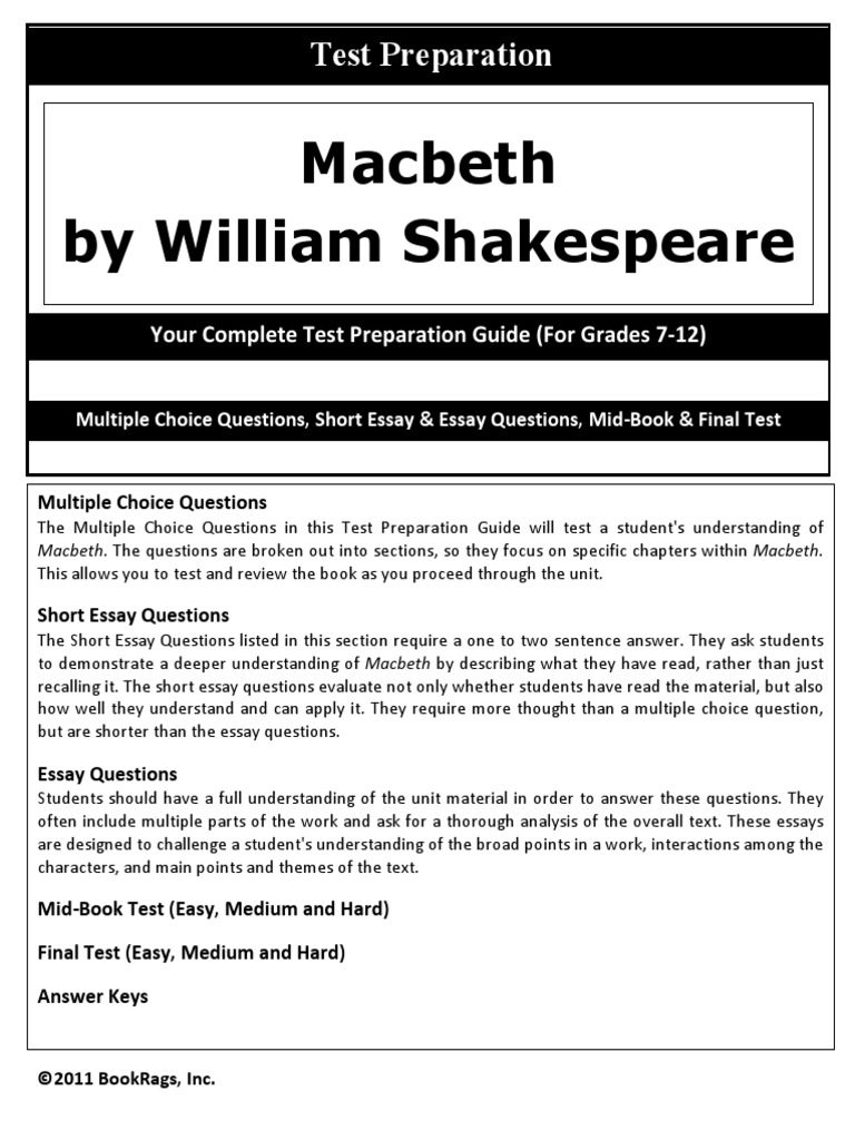 Macbeth by William Shakespeare: Test Preparation | PDF | Macbeth ...