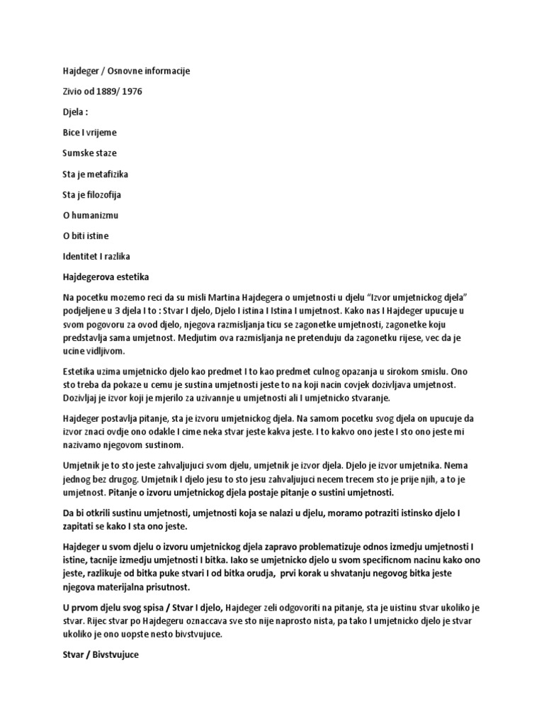 Hajdeger Izvor Umjetnickog Djela | PDF