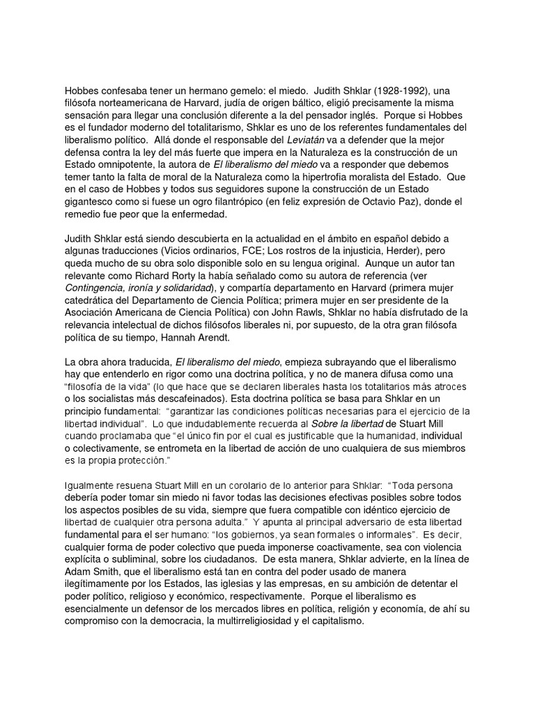 Judith Shklar, Una Filósofa Liberal de Fuste | PDF | Liberalismo | John ...