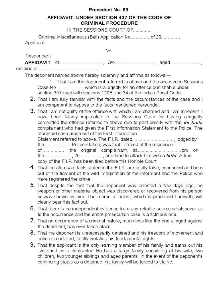 Affidavit - Under Section 437 of The Code of Criminal Procedure | PDF ...
