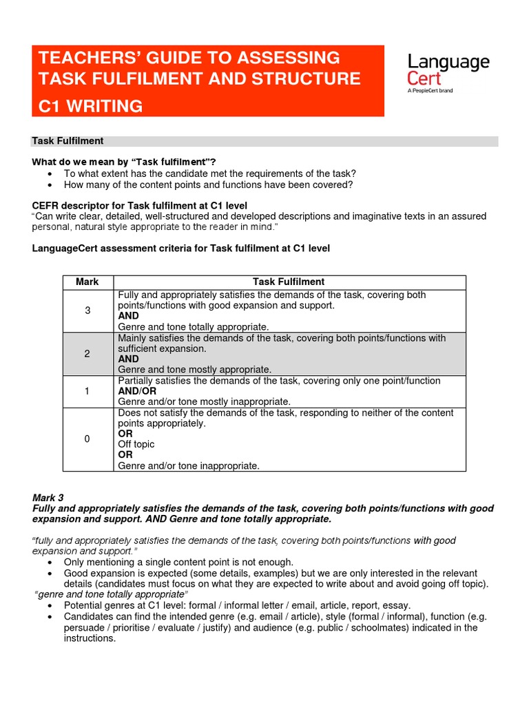 LanguageCert Assessment of Writing C1 TFandstructure | PDF | Paragraph ...