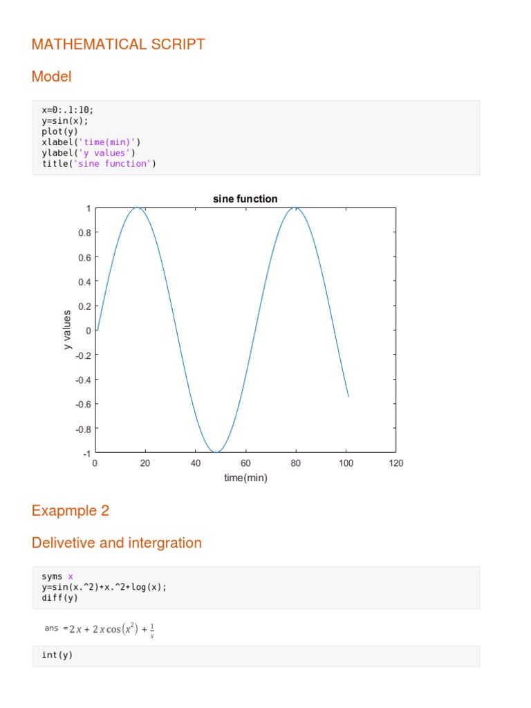 Mathematical Script Model: 'Time (Min) ' 'Y Values' 'Sine Function' | PDF