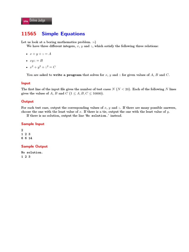 Solve Simple Integer Equations | PDF