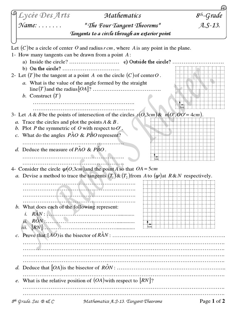 Lycée Des Arts: Mathematics 8 - Grade Name: - . - . - . - " " A.S-13 ...