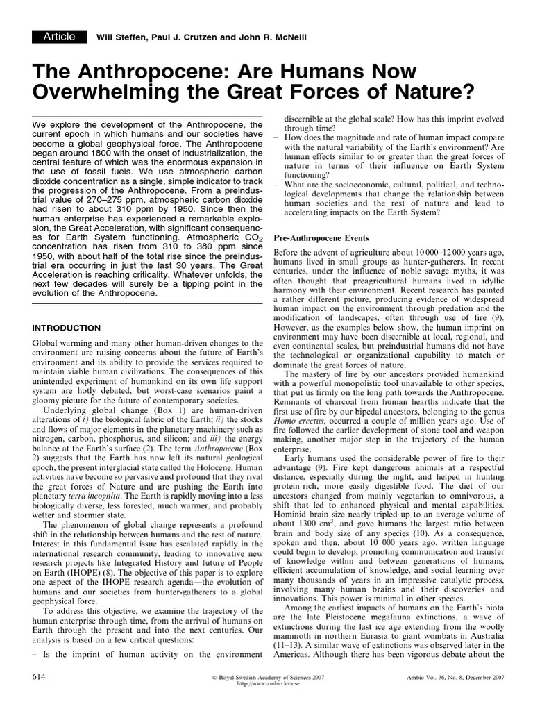 The Anthropocene: Human Impact on Earth | PDF | Anthropocene | Global ...