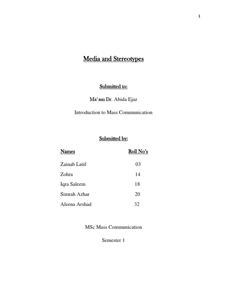 Media and Stereotypes | PDF | Stereotypes | Gender Role