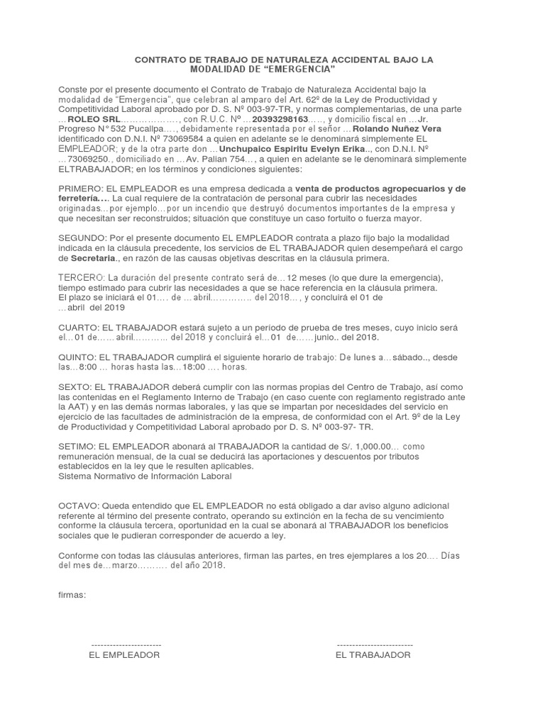 Contrato De Trabajo De Naturaleza Accidental Bajo La Modalidad De “Emergencia” | Derecho laboral ...