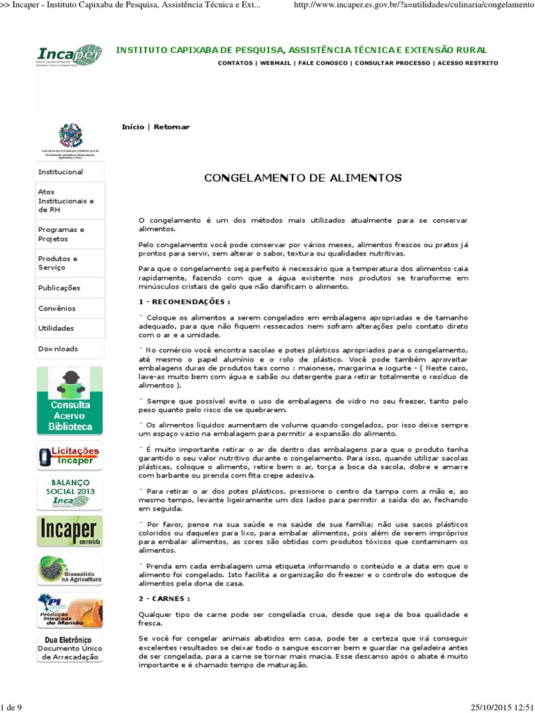 Congelamento de Alimentos | PDF | Carne | Pães