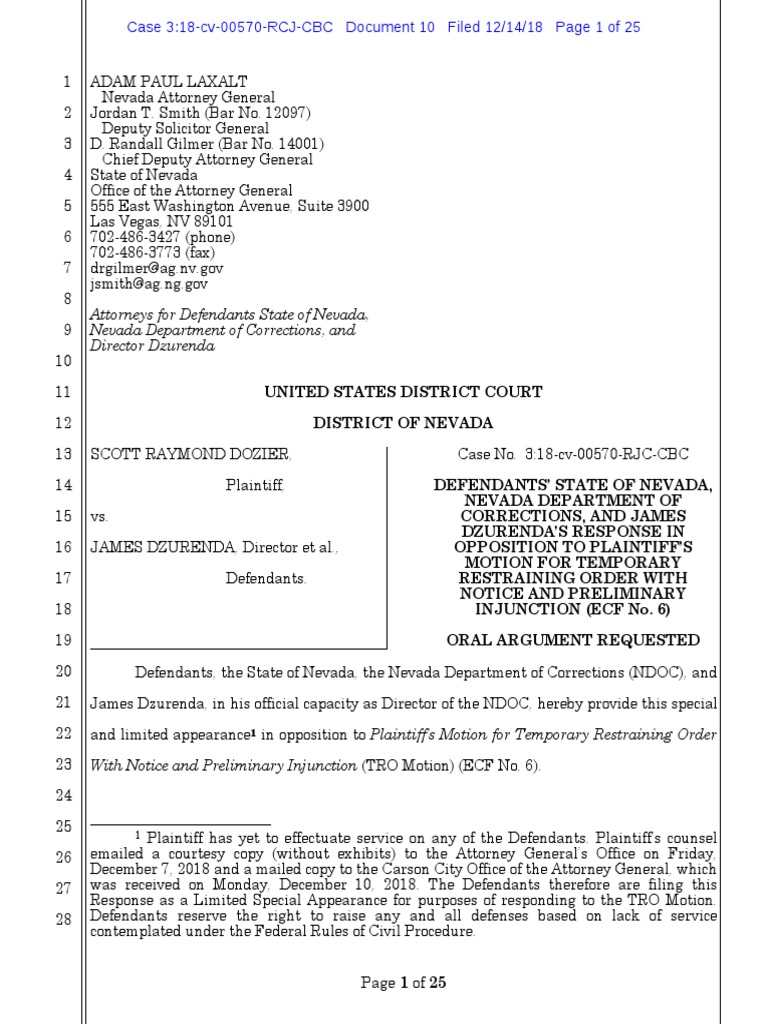 Scott Dozier Response | PDF | Injunction | Justice