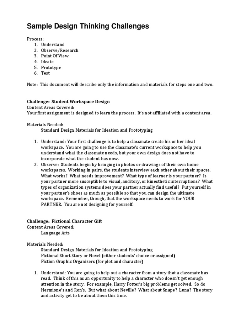 Sample Design Thinking Challenges | PDF | Advertising | Design Thinking