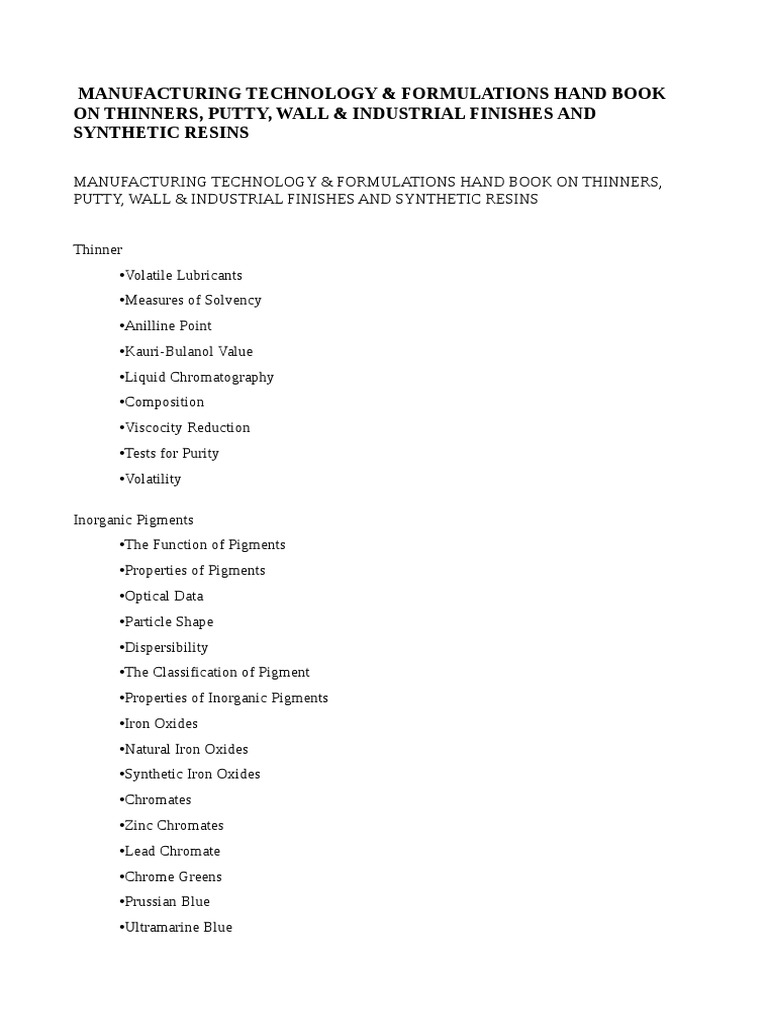 Manufacturing Technology Formulations Hand Book | PDF | Pigment | Paint