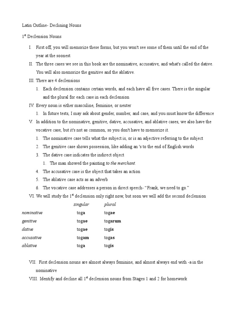 Latin 1st Declension Noun Guide | PDF | Philology | Language Arts ...