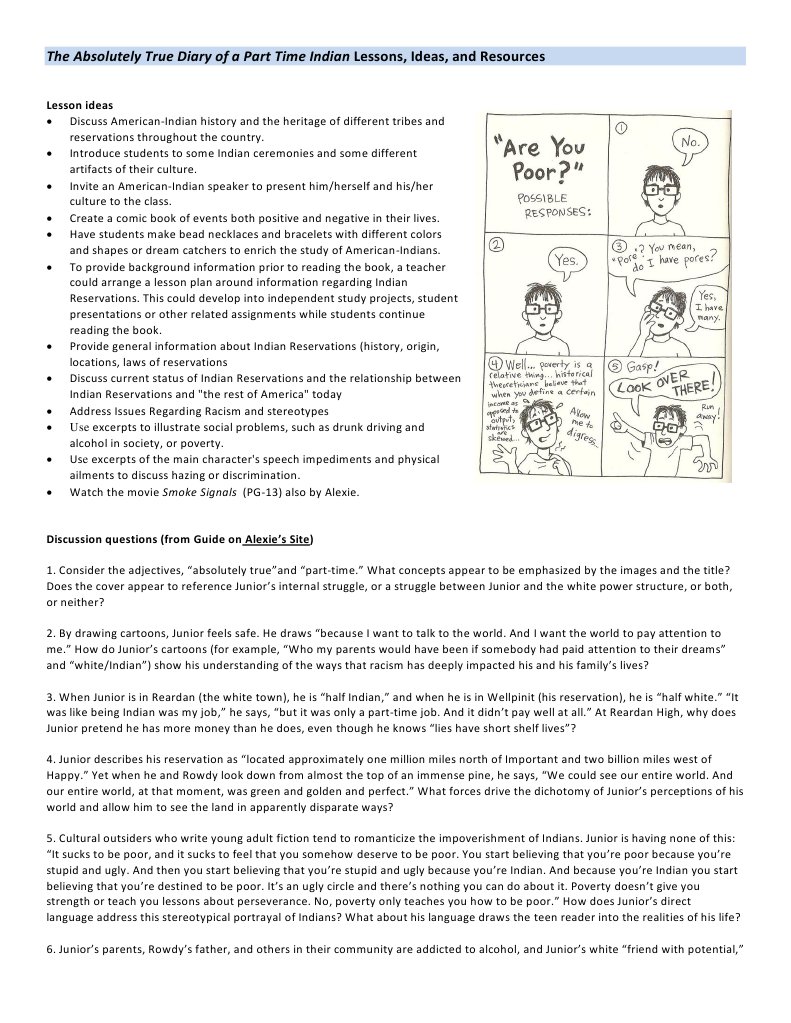 The Absolutely True Diary of A Part-Time Indian Lessons and Resources ...