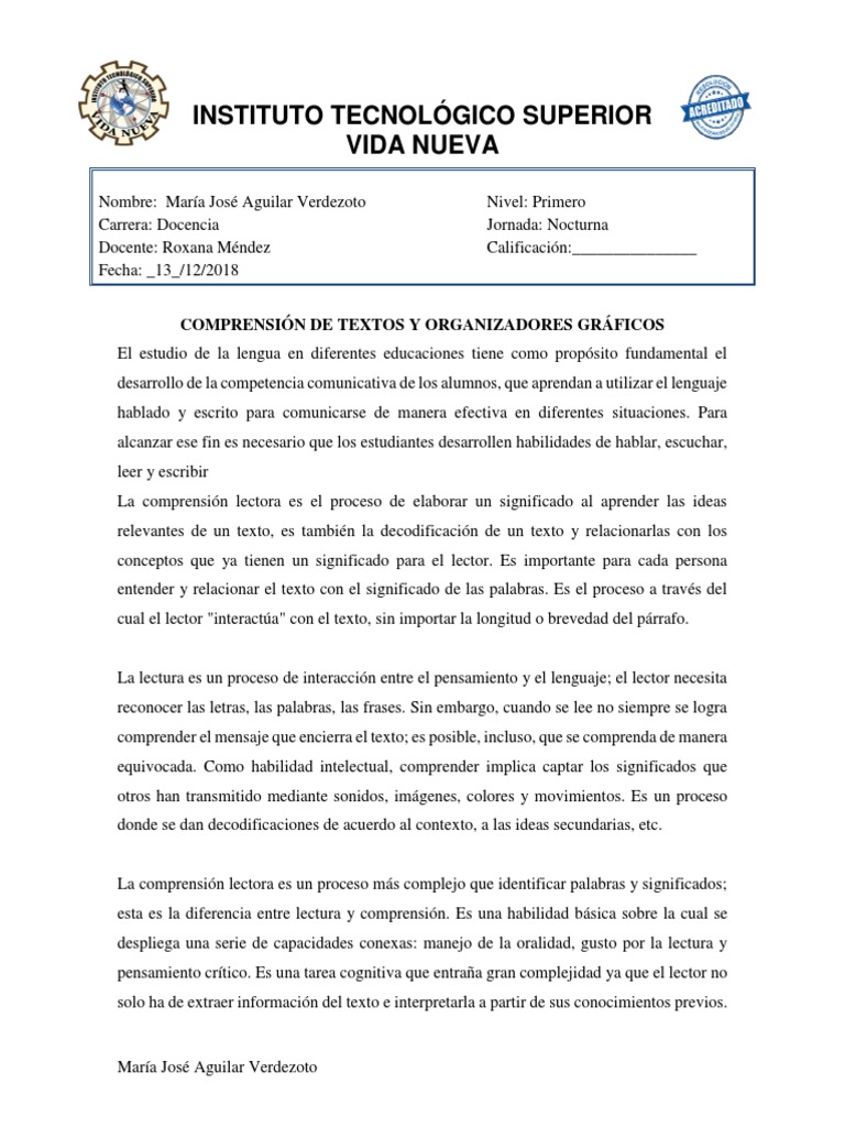 Comprensión Lectora y Su Importancia | PDF | Comprensión lectora ...