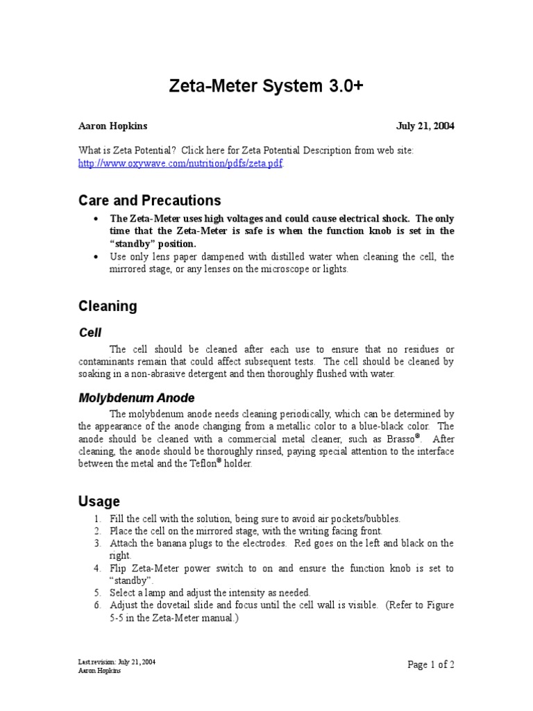 Zeta Meter 30 General Schematic Zeta Meter Manual | PDF | Anode | Chemistry