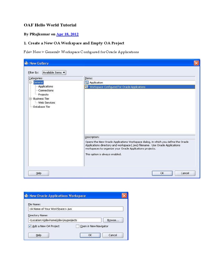 OAF Hello World Tutorial | PDF