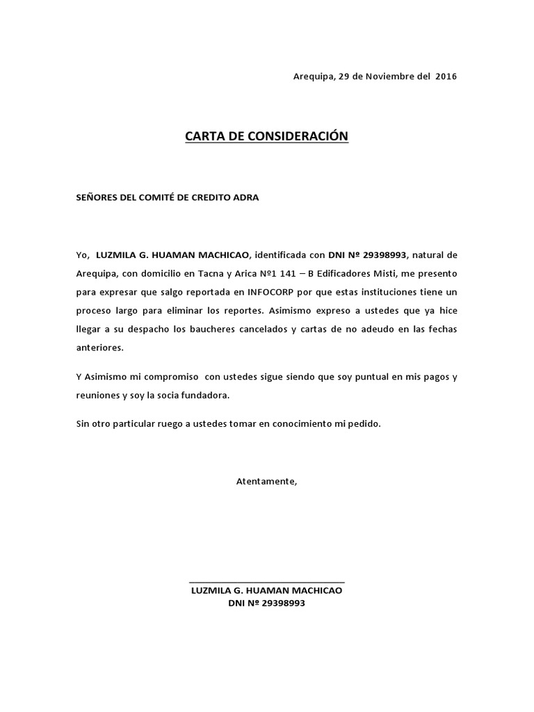 Carta de Consideración | PDF