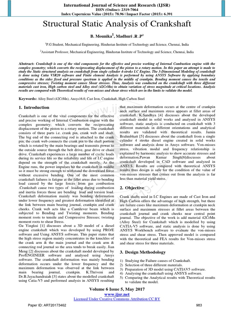 Structural Static Analysis of Crankshaft | PDF | Stress (Mechanics) | Deformation (Engineering)
