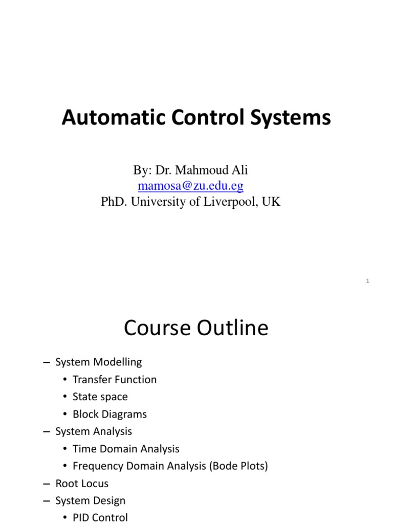 Automatic Control Systems: Modeling, Analysis and Design | PDF | Control Theory | Control System