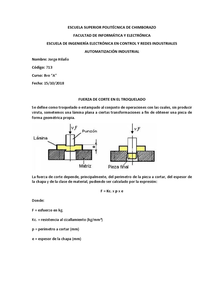 Fuerza de Corte Troquelado | PDF