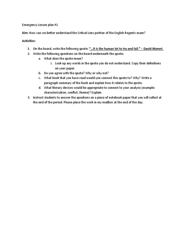 Emergency Lesson Plans #2 | PDF | Books