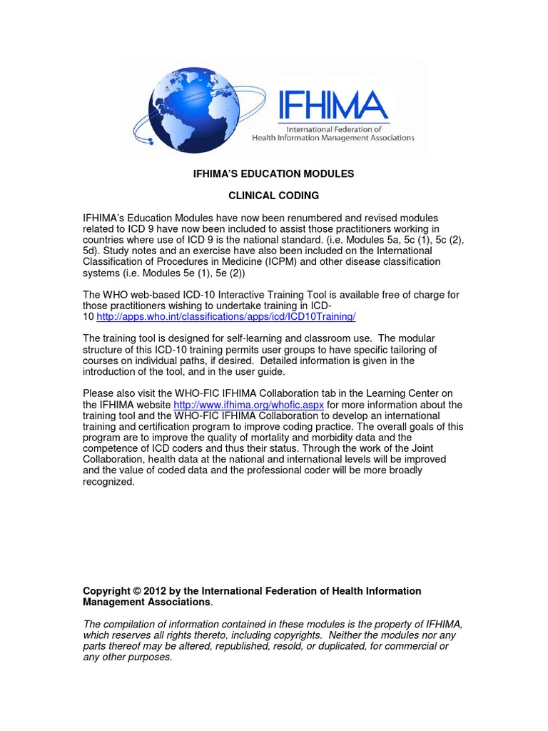 Ifhima Education Modules Clinical Coding | PDF