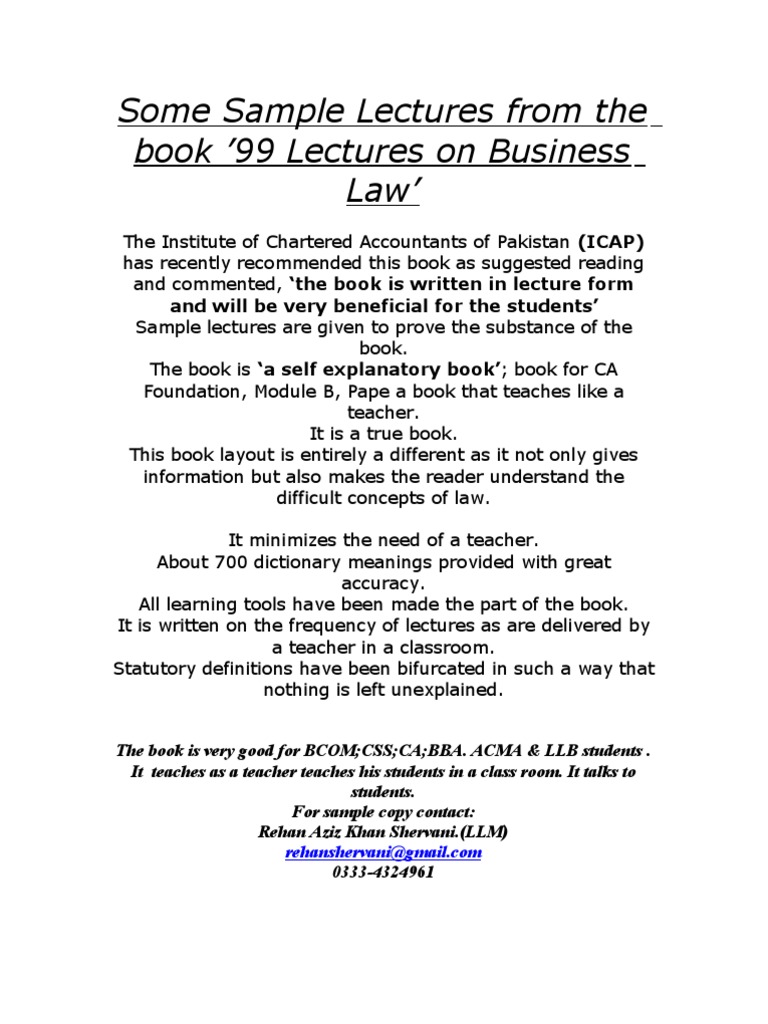 Business Law for CA Students | PDF | Offer And Acceptance | Legal Concepts