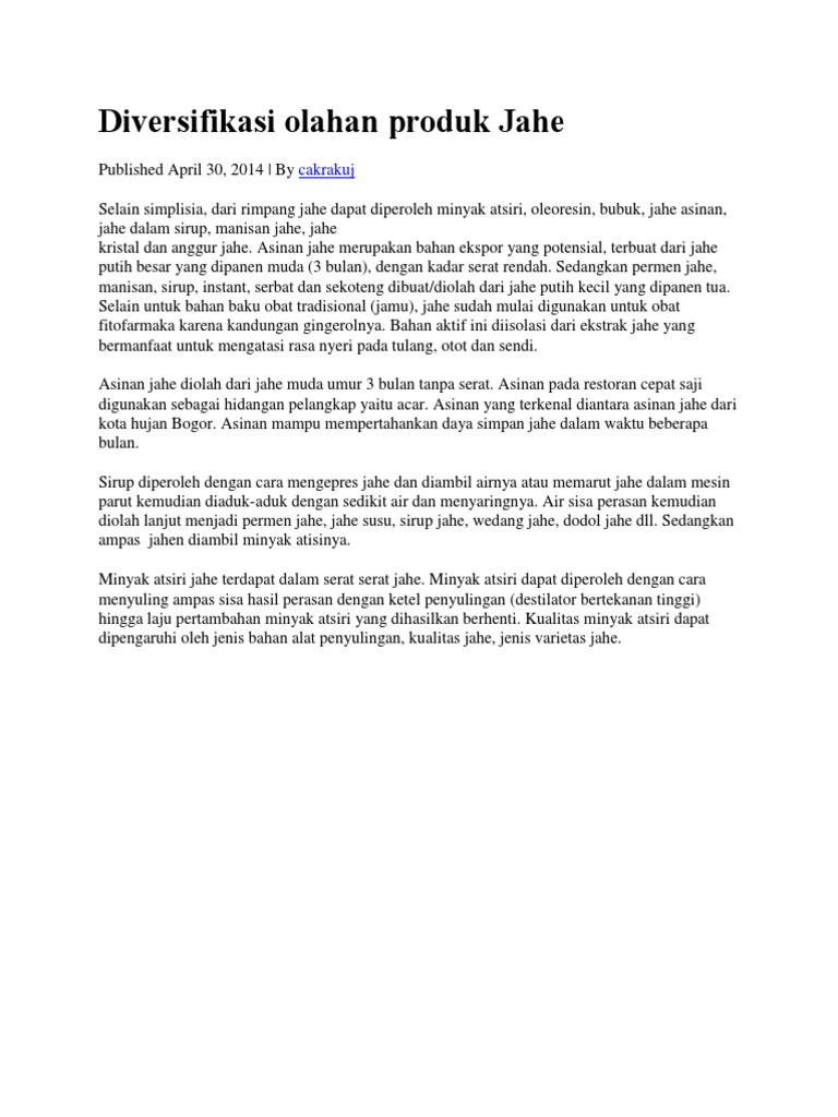 Pengolahan Jahe yang Beragam | PDF
