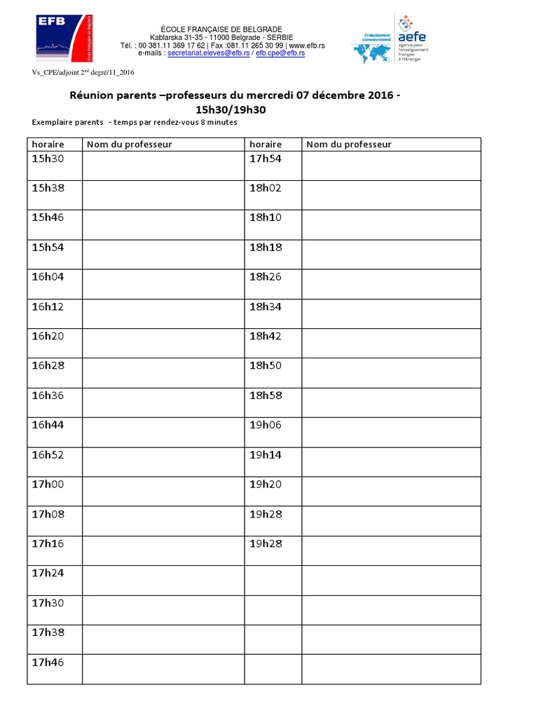Fiche RDV Parents | PDF