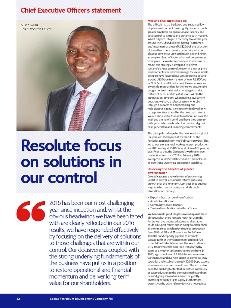 Seplat Ceo Statement PDF | PDF | Diversification (Finance) | Loans