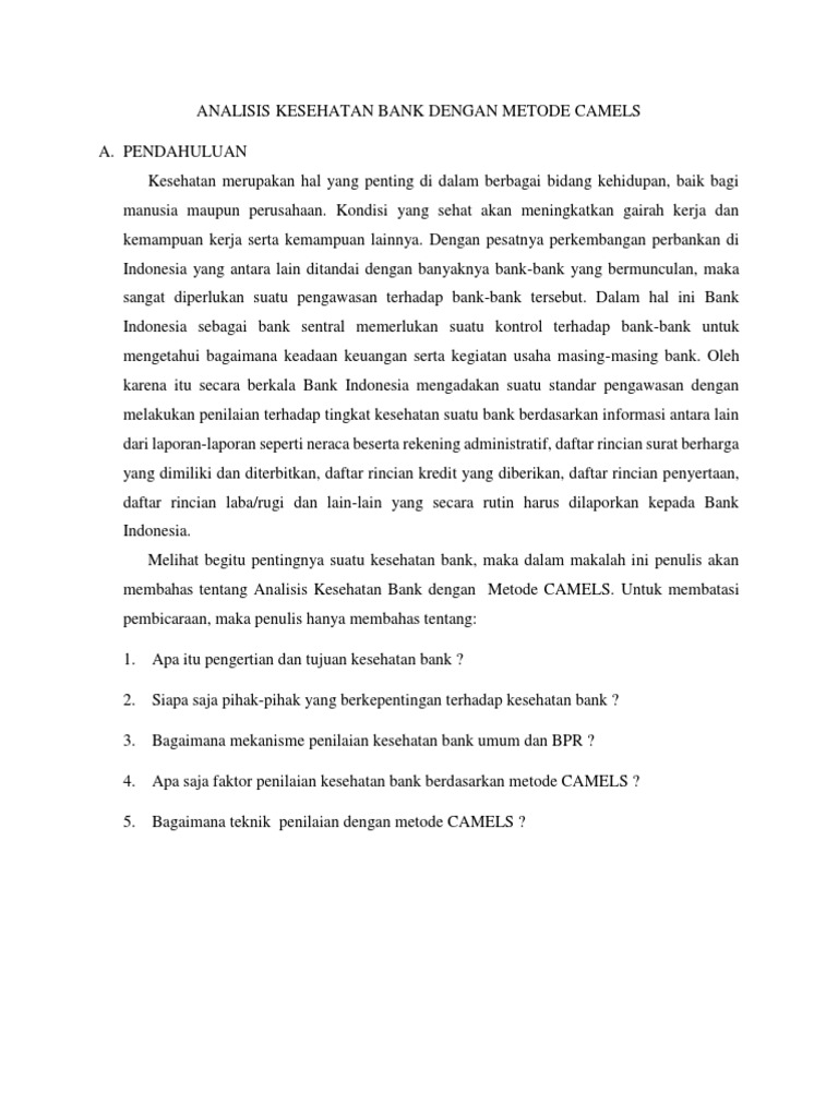 Analisis Kesehatan Bank Dengan Metode Camels | PDF | Pengelolaan Keuangan & Uang