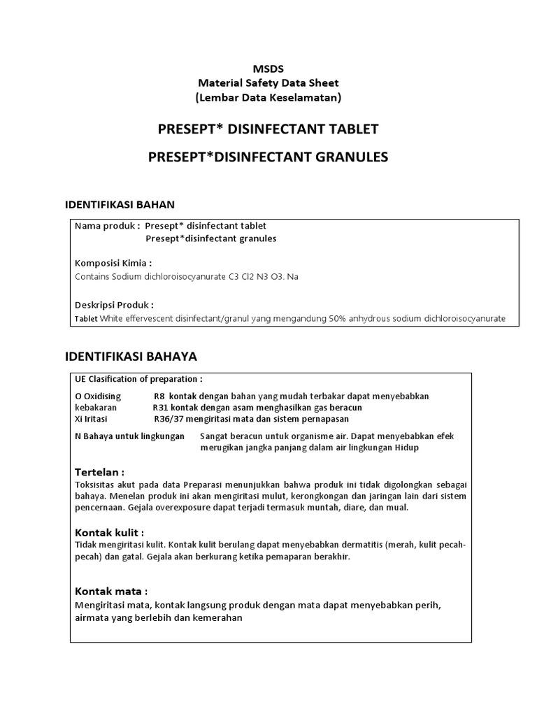 Msds Presept Ind | PDF