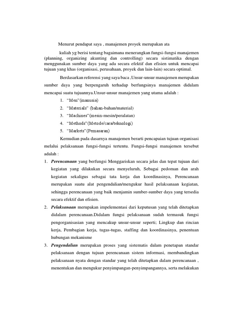 Essay Manajemen Proyek | PDF