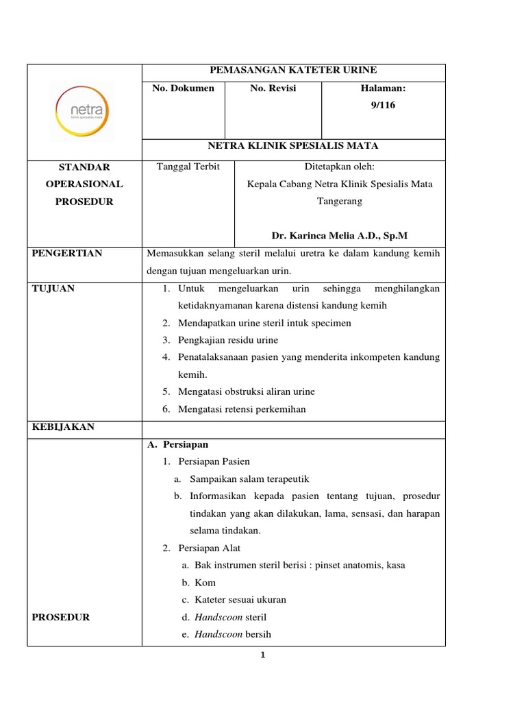 Sop Pemasangan Kateter | PDF