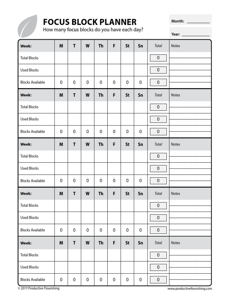 Focus Block Planner: How Many Focus Blocks Do You Have Each Day? | PDF