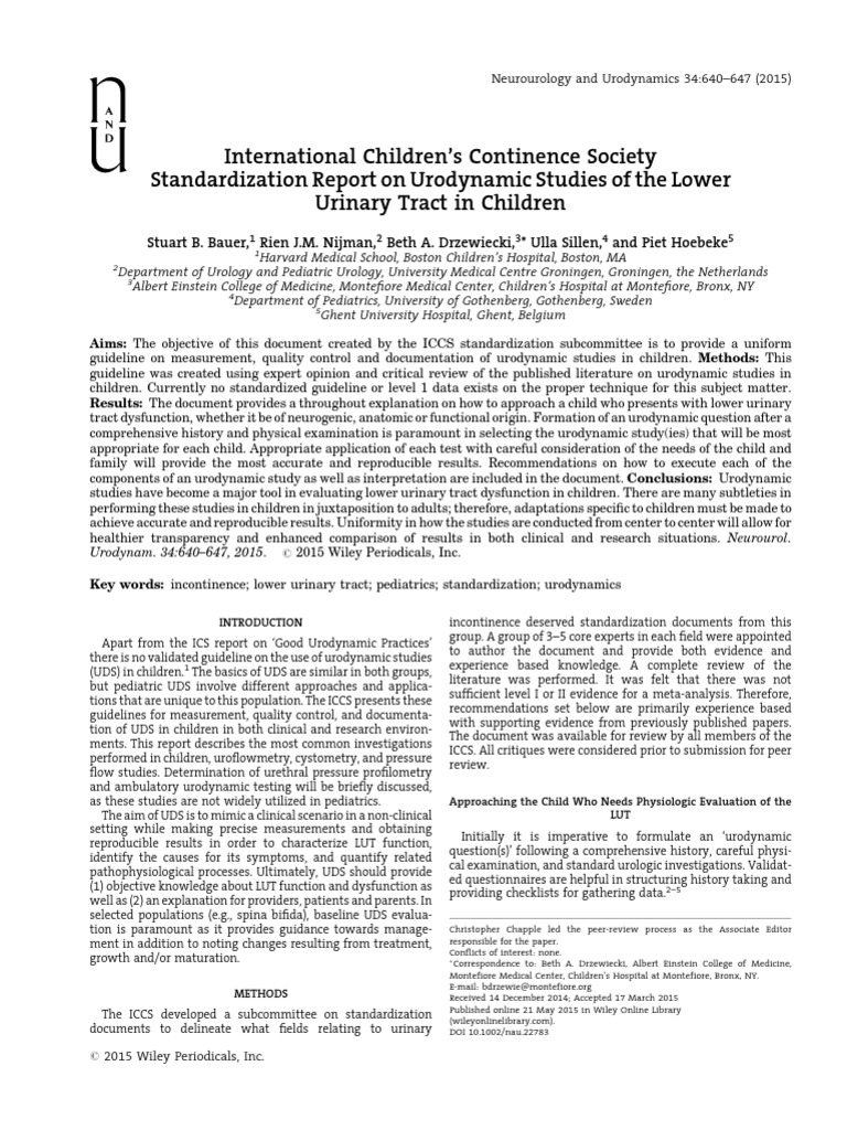 ICCS Standardization Report On Urodynamic Studies | PDF | Urination ...