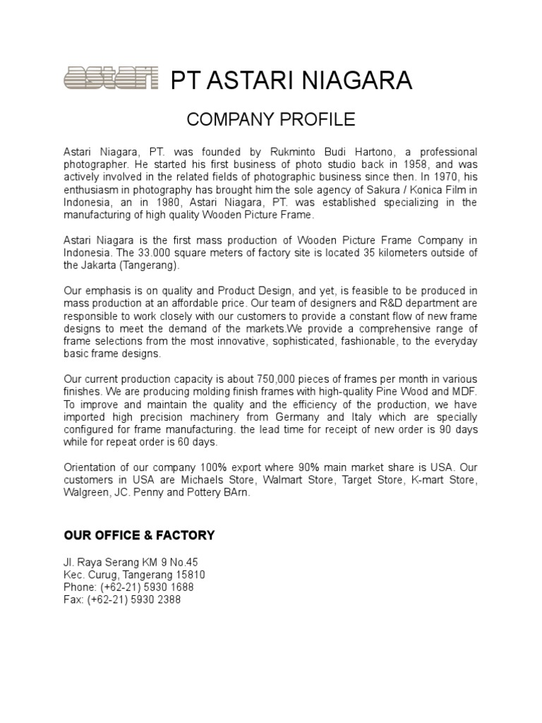 PT Astari Niagara: Company Profile | PDF
