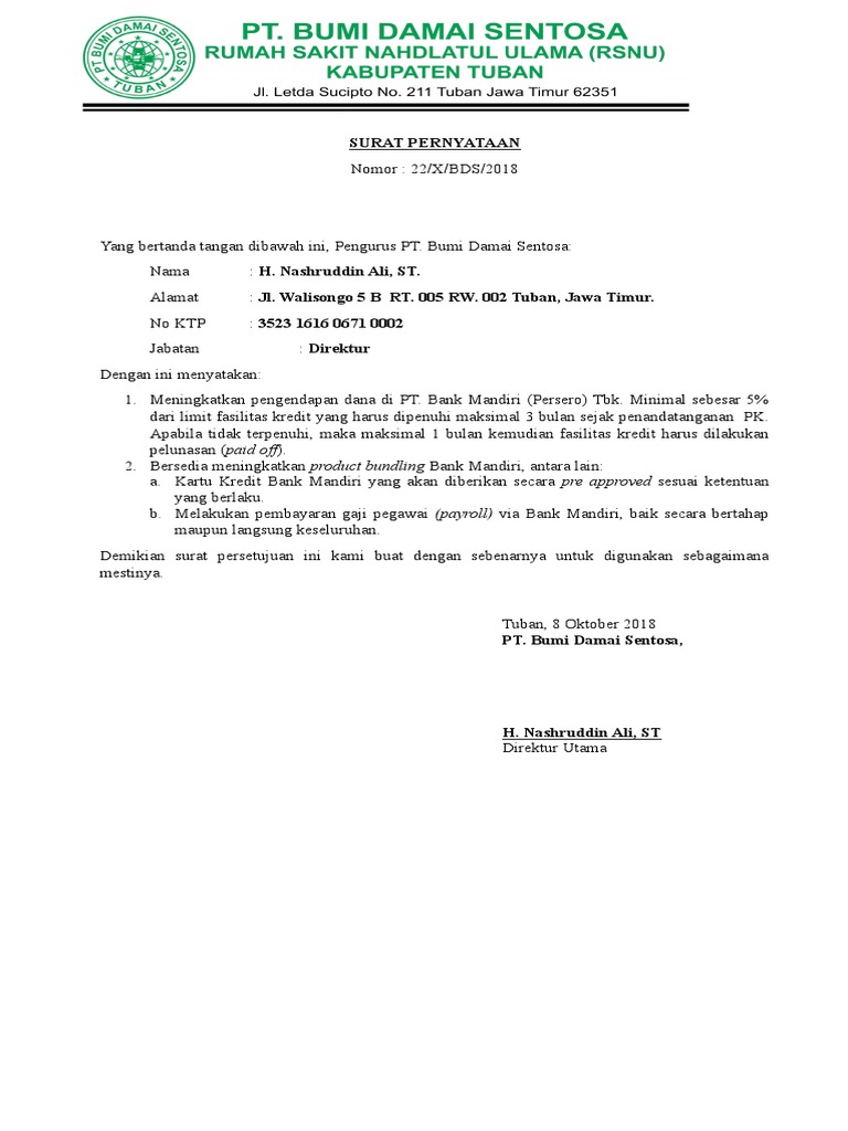 Surat Pernyataan Pt. Bds | PDF