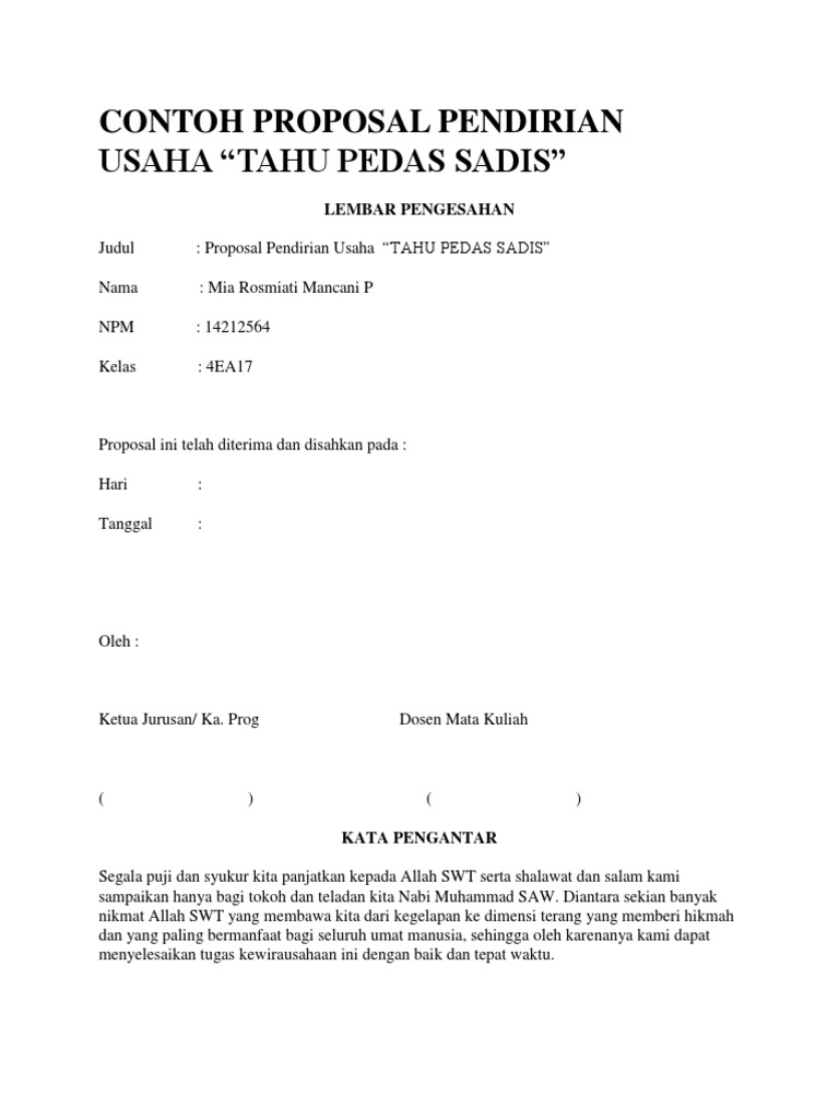 Contoh Proposal Pendirian Usaha | PDF