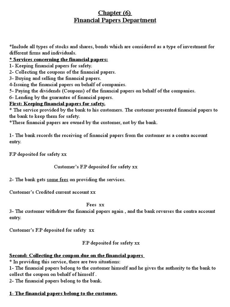 Chapter (6) Financial Papers Department | PDF | Transaction Account | Loans