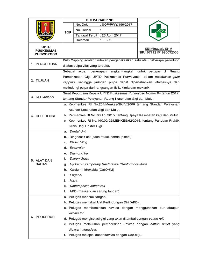 14 SOP Pulp Capping | PDF