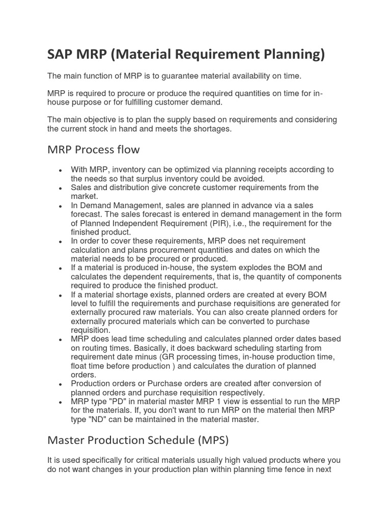 SAP MRP (Material Requirement Planning) | Download Free PDF ...