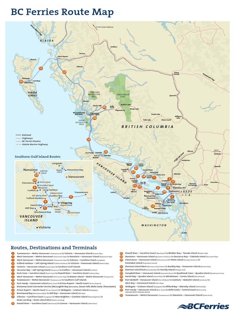 BC Ferries Route Map: Routes, Destinations and Terminals | PDF ...