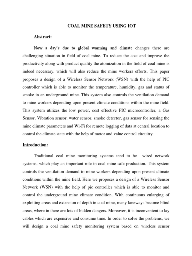 Coal Mine Safety Using Iot | PDF | Wireless Sensor Network | Internet ...