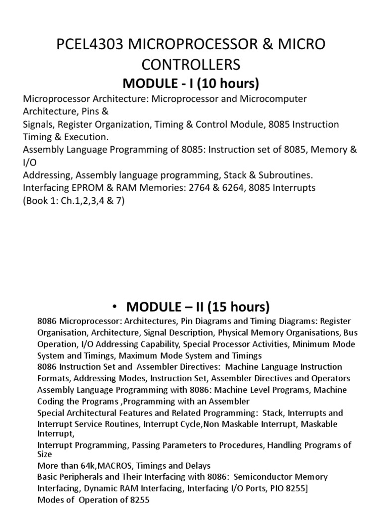 Pcel4303 Microprocessor & Micro Controllers: MODULE - I (10 Hours) | PDF | Microcomputers ...